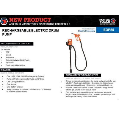 RECHARGEABLE DRUM PUMP EDP55 | Matco Tools