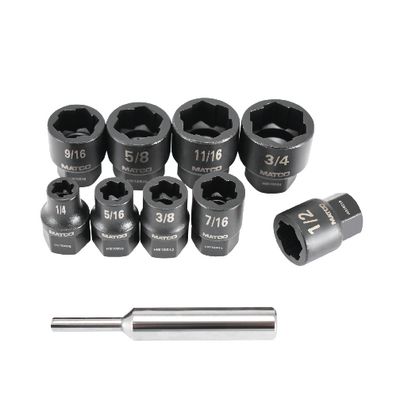 3/8" DRIVE 10 PIECE SAE HEX GRIP DAMAGED FASTENER IMPACT SOCKET SET ...