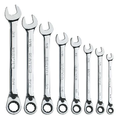 8 PIECE 72 TOOTH SAE REVERSIBLE COMBINATION RATCHETING WRENCH SET ...