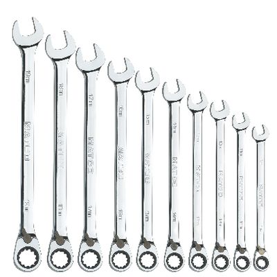 10 PIECE 90 TOOTH EXTRA LONG METRIC REVERSIBLE RATCHETING WRENCH SET ...