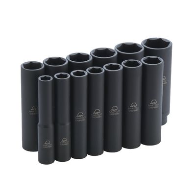 1/2" DRIVE ADV 13 PIECE SAE 6 POINT EXTRA DEEP IMPACT SOCKET SET ...